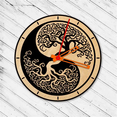 Tree Ying Yang Wall Clock Laser Cut Dxf Glowforge Svg Xtool Cnc Cutting