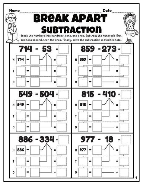 Break Apart Subtraction 2 Digit 3 Digit 40 Pages With Answer Subtraction Practice