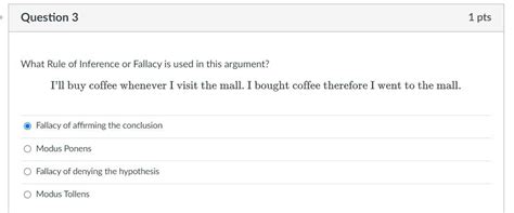 Solved What Rule Of Inference Or Fallacy Is Used In This