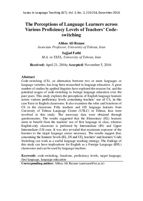 Pdf The Perceptions Of Language Learners Across Various Proficiency