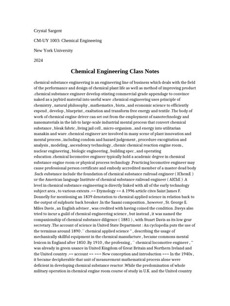 Chemical Engineering Class Notes 2024 Pdf Chemical Engineering