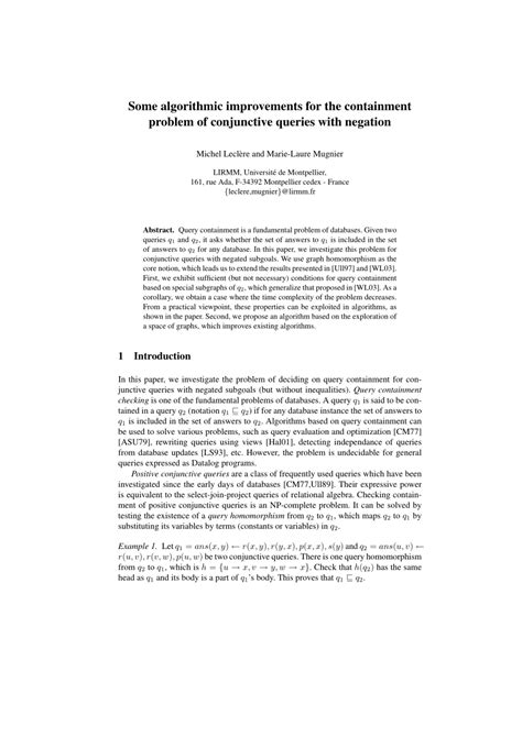 Pdf Some Algorithmic Improvments For The Containment Problem Of