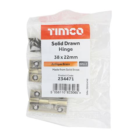 Timco Solid Drawn Hinge Solid Brass Antique Brass