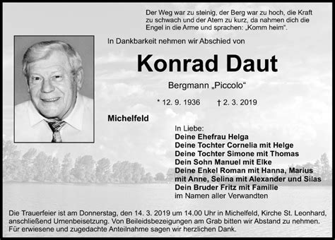 Traueranzeigen Von Konrad Daut Trauernnde