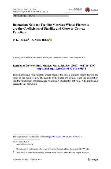 Pdf Retraction Note To Toeplitz Matrices Whose Elements Are The