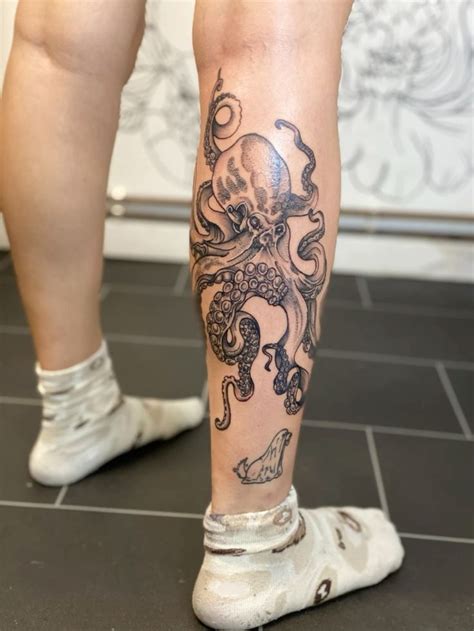 Octopus Tattoo Octopus Calf Tattoo Men Octopus Leg Tattoo Men