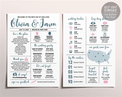 Editable Wedding Program Template Infographic Reception Program Fun Puff Paper Co