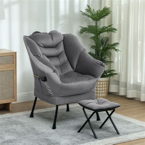 Homcom Modern Lazy Chair With Ottoman Fabric Lounge Accent Chair