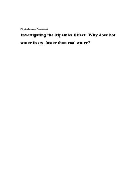 Physics Ia Investigzting The Mpeda Effect Pdf Freezing Nucleation