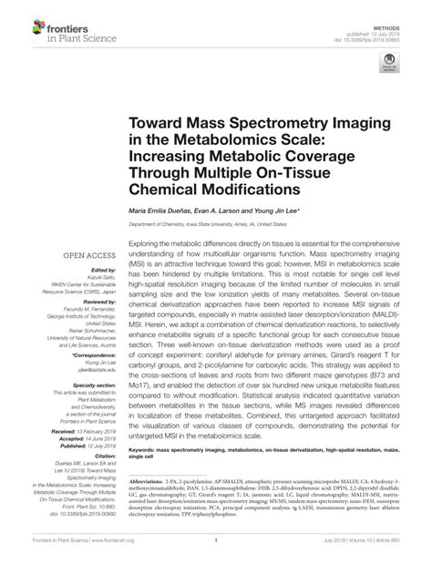 Pdf Toward Mass Spectrometry Imaging In The Metabolomics Scale Increasing Metabolic Coverage