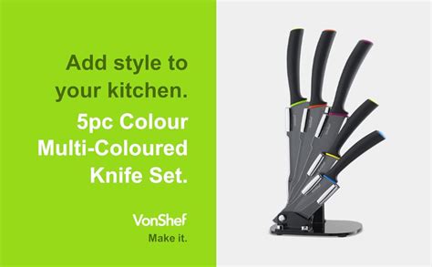 Vonshef 5 Piece Knife Set Bright Multi Coloured Knife Block