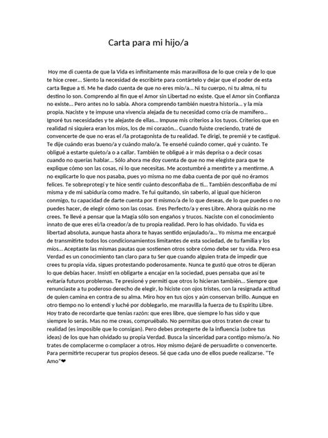Carta De Amor Y Libertad Para Mi Hijoa Pdf Verdad