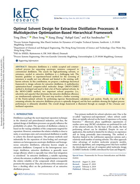 Pdf Optimal Solvent Design For Extractive Distillation Processes A Multiobjective