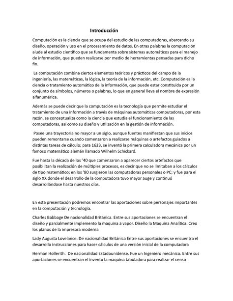 Conceptos Básicos De La Computación Introducción Computación Es La