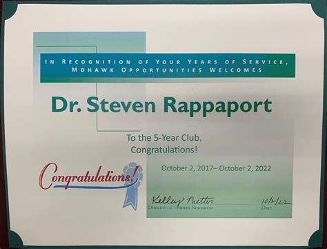 Mohawk Opportunities Inc Welcome To The 5 Year Club Dr Rappaport