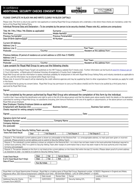 Security Vetting Pack Additional Security Check Form Page 1