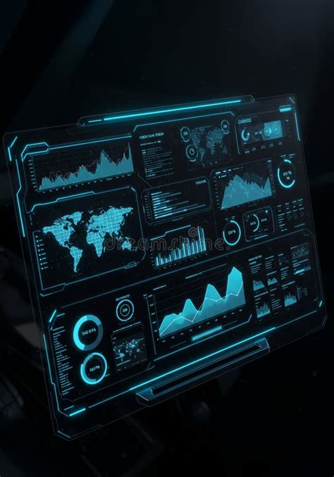 Futuristic Digital Dashboard With Glowing Blue Interface Stock