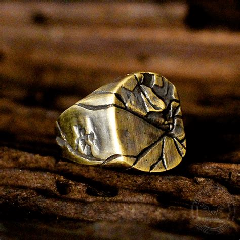 Cracked Stone Texture Sterling Silver Brass Ring Gthic