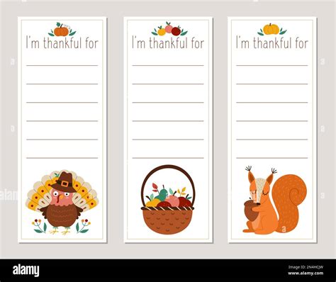 Vector Thanksgiving Cards Set Im Thankful For Vertical Templates Collection With Cute Turkey