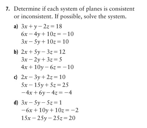 solved 7 determine if each system of planes is consistent