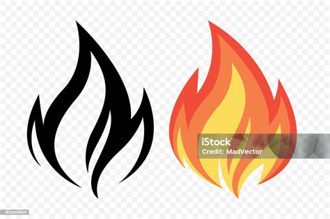 Set Ikon Api Vektor Datar Api Tanda Bentuk Api Unggun Terisolasi