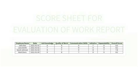 Evaluation Score Sheet For Work Report Excel Template Free Download Pikbest