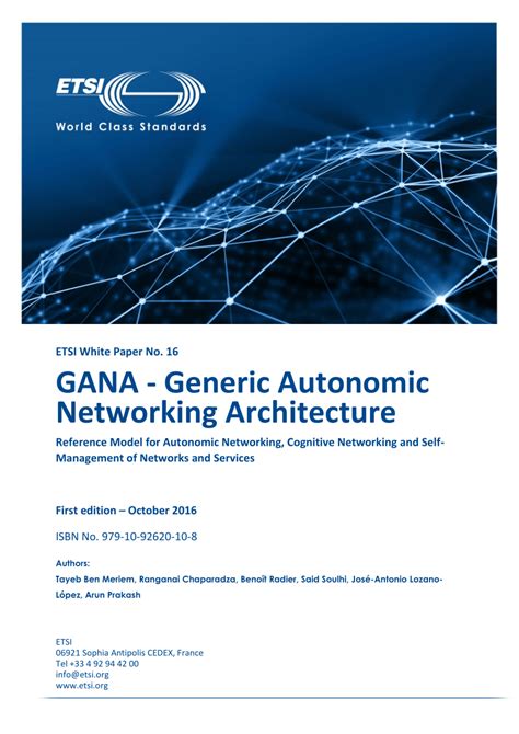 Pdf Etsi White Paper No 16 Gana Generic Autonomic Networking Architecture Reference Model