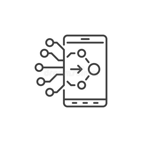 Neural Network Technology In Smartphone Vector Concept Line Icon Stock