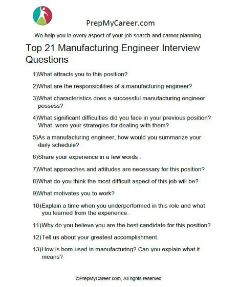 Top Manufacturing Engineer Interview Questions In With Answers