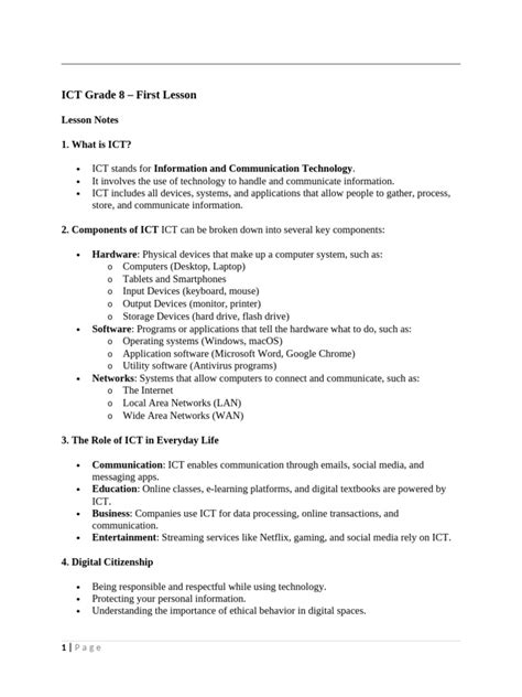 Ict Grade 8 Lesson 1 Pdf Educational Technology Computer Hardware