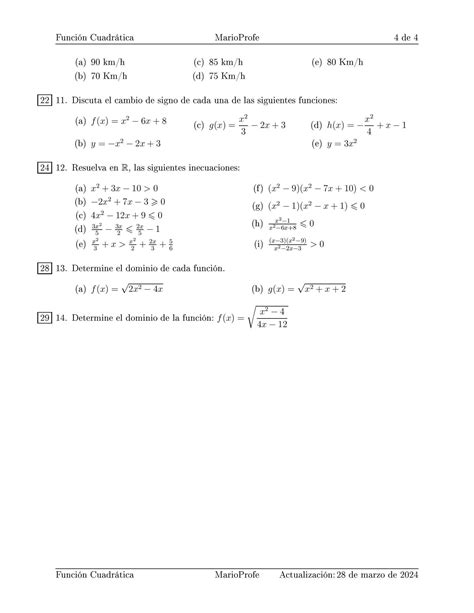 Ejercicios Resueltos De La Función Cuadrática Marioprofe