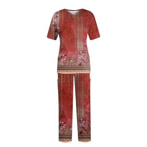 Ydkzymd Scrubs Sets For Women Jogging Pants L Deep Red Floral Jogger 2