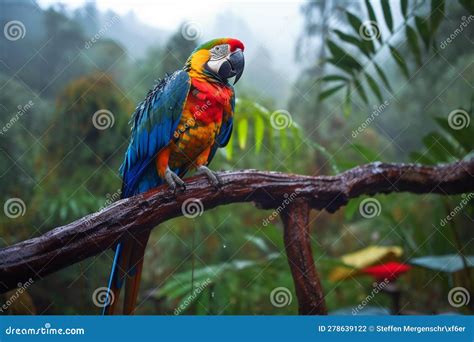 Colorful Macaw Perched In Jungle Stock Illustration Illustration Of