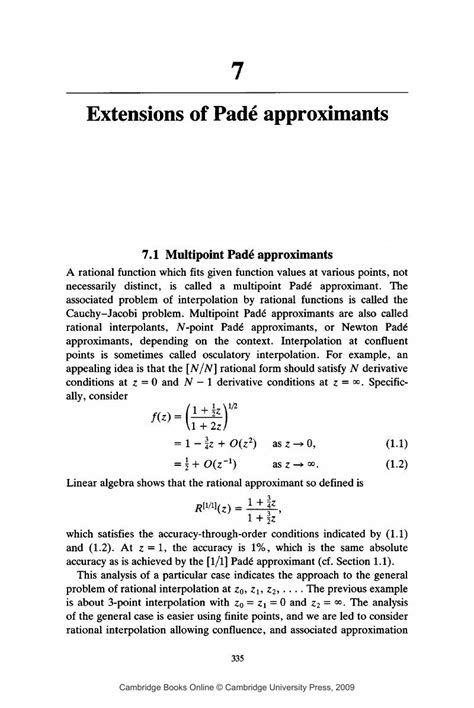 Extensions Of Padé Approximants Chapter 7 Padé Approximants