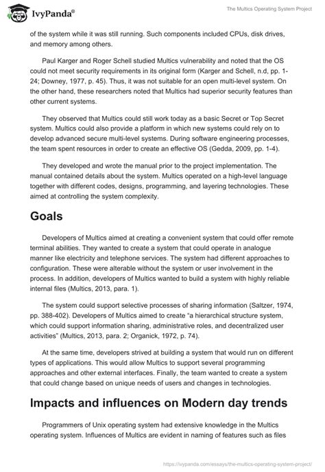 The Multics Operating System Project 1156 Words Essay Example