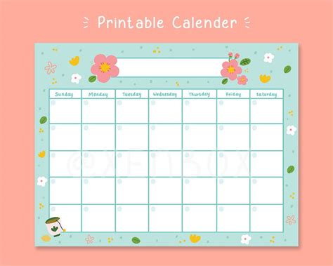 Printable Open Calendar Instant Download Flower Printable Calendar
