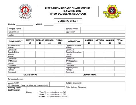Debate Judging Sheet Doc