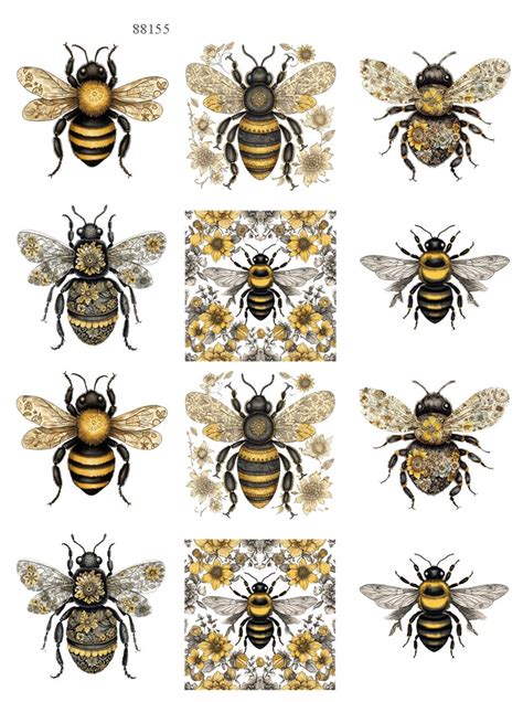 Elegant Bees Ceramic Decals Enamel Decal Fusible Decal Glass