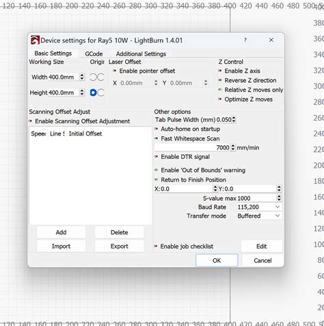Enable Laser Fire Switch Not Appearing In Device Settings Window Lightburn Software Questions