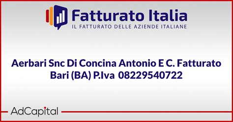 Aerbari Snc Di Concina Antonio E C Fatturato Bari Ba Piva 08229540722