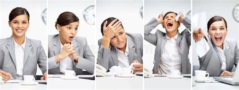 Working Moments Collage Of Young Employer In Different Situations