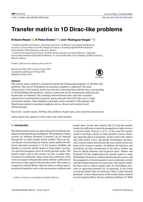 Transfer Matrix In 1d Dirac Like Problems Request Pdf