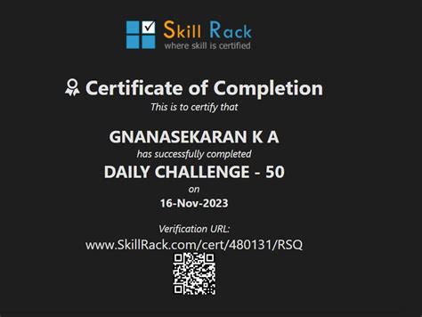 Skillrack Certificate Coding Learning Techskills Gnana Sekaran K A