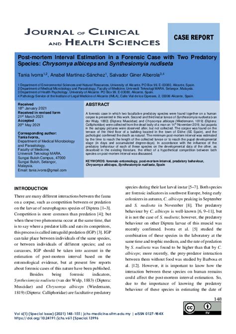 Pdf Post Mortem Interval Estimation In A Forensic Case With Two