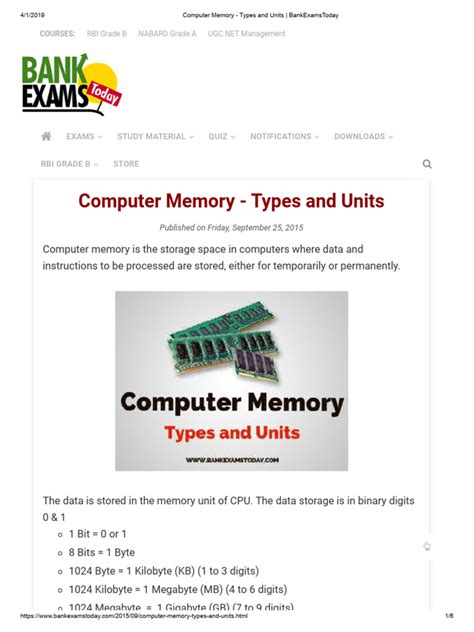 Computer Memory Types And Units Bankexamstoday Pdf Byte Computer Data Storage