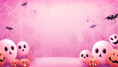 Cute Ghosts In Pumpkins On Pink Halloween Background Stock Illustration