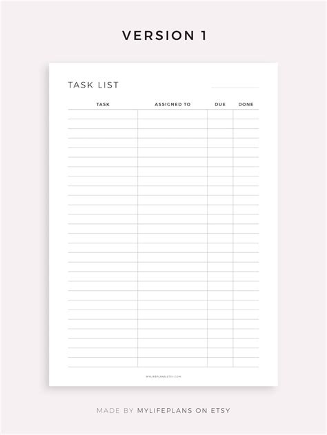 Employee Task List Printable Assignment Sheet Task Etsy Uk