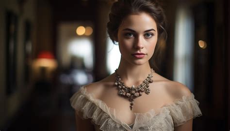 Premium Ai Image A Beautiful White Girl Wearing A Gorgeous Dress Standing In The Corner