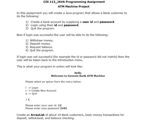Solved Cis 113java Programming Assignment Atm Machine