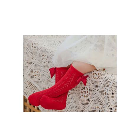 Sosete Lungi 3 4 De Fete Pentru Vara Model Macrame Cu Funda Rosu